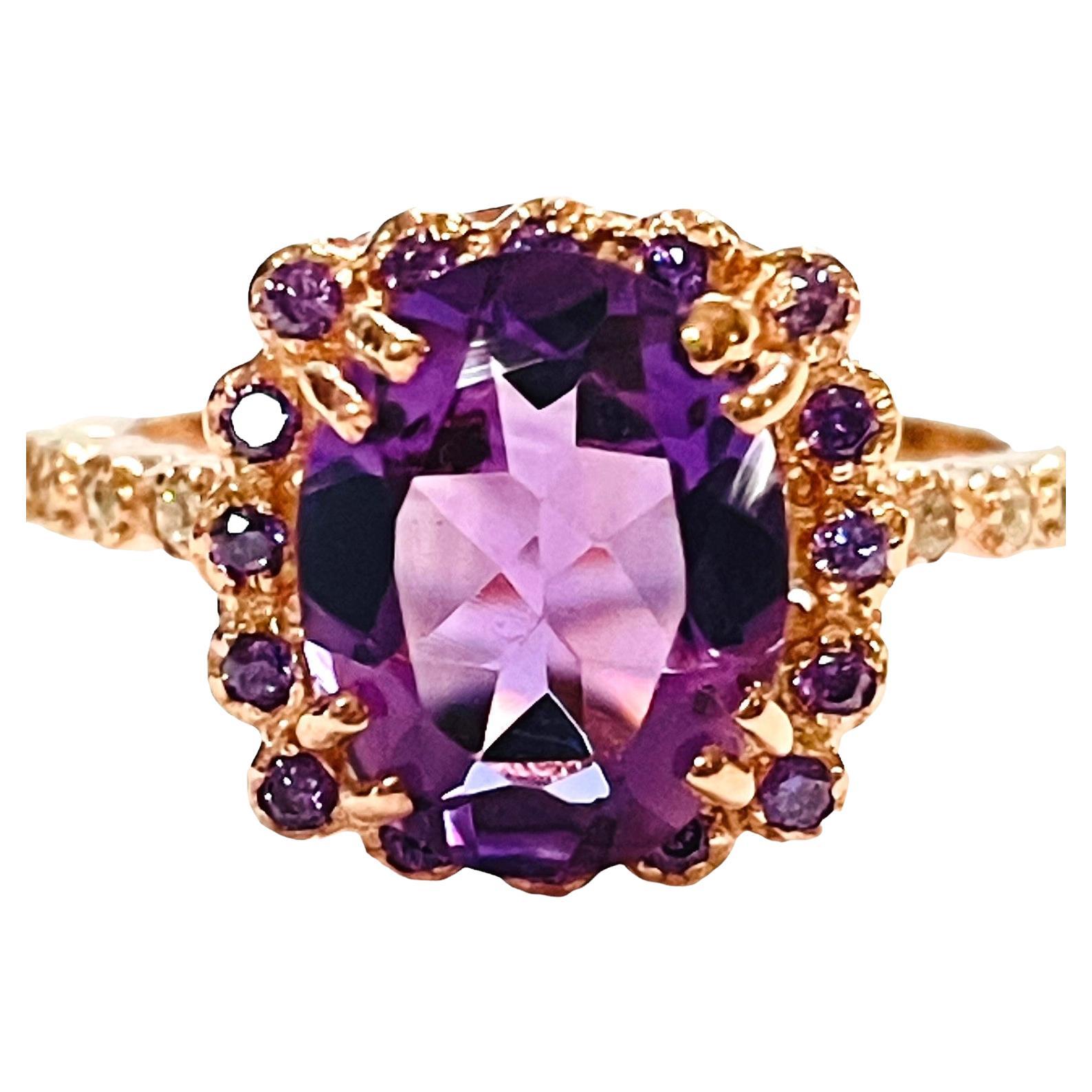 New AAA Purple Amethyst and Cz Rose Gold Plated Sterling 925 Silver Ring Size 6 at 1stDibs
