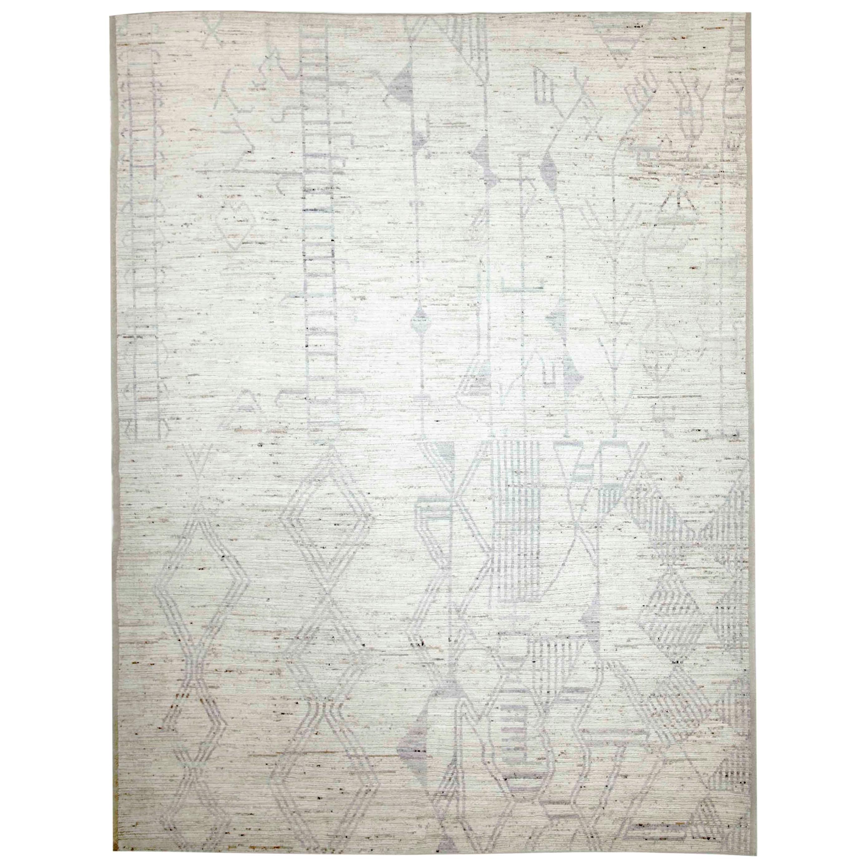 Afghan Moroccan Style Runner Rug in Ivory with Gray and Blue Diamond ...
