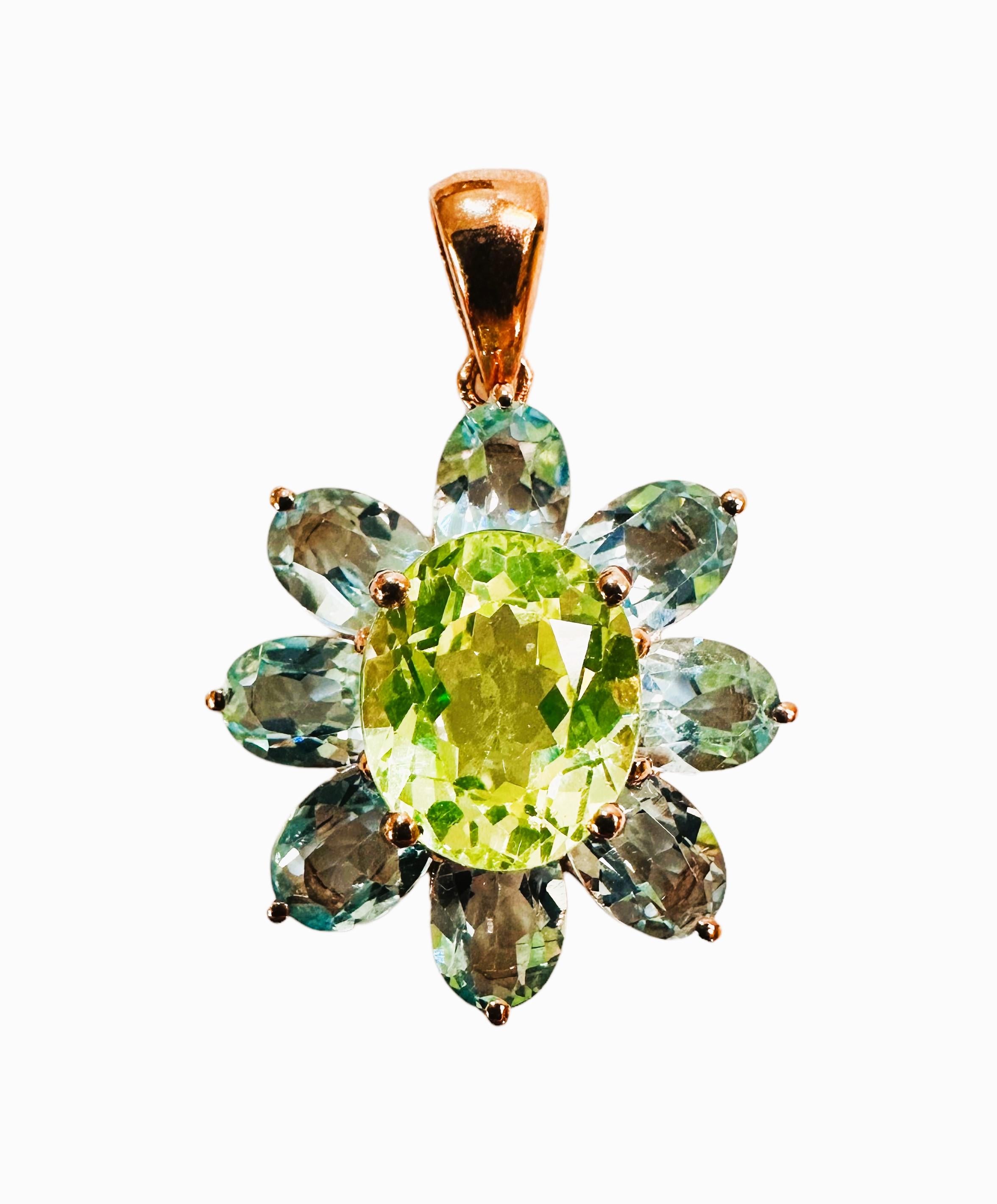 New African 14.20 ct Peridot and Aquamarine Rose Gold Plated Sterling ...