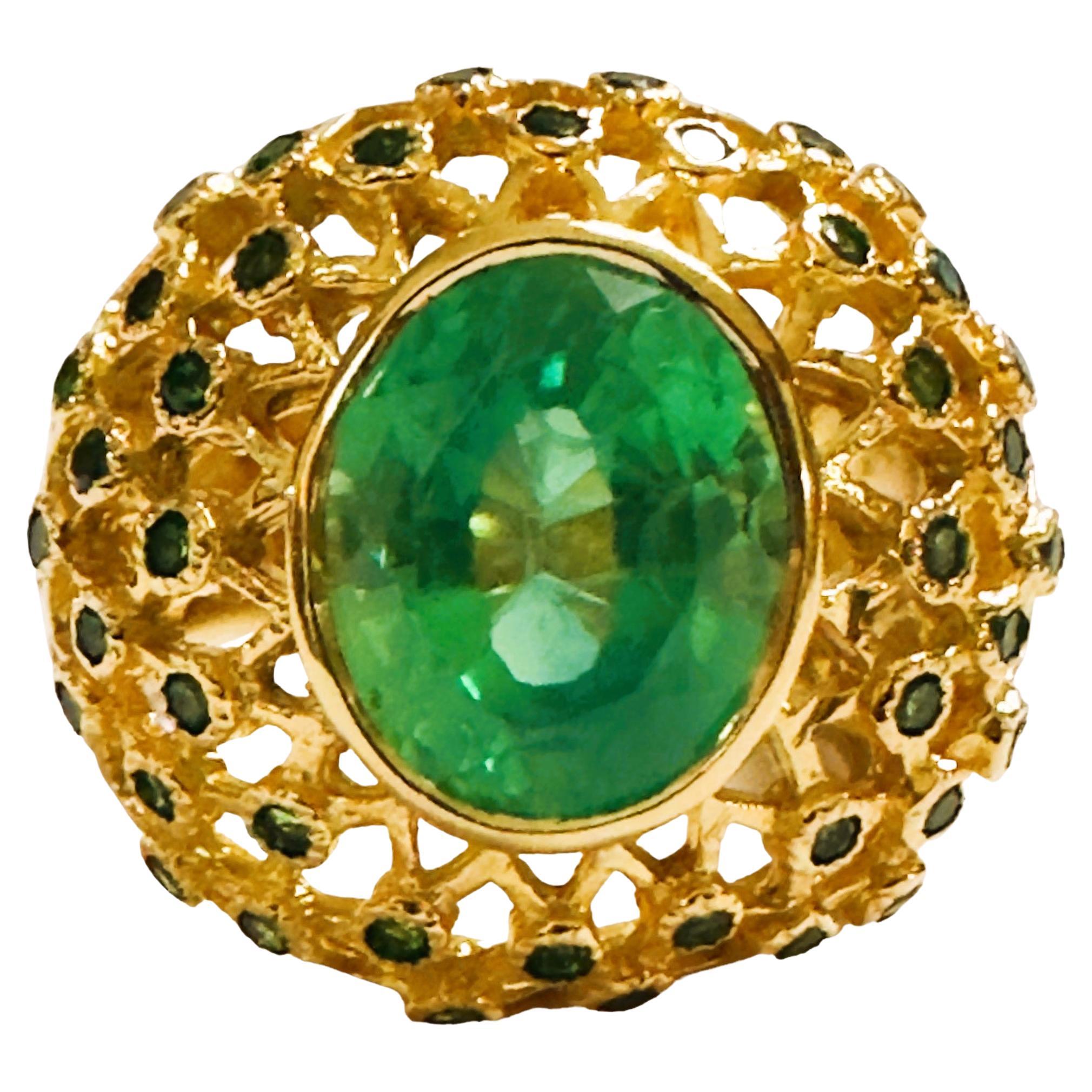 New African 4.60 Ct Green Garnet and Champagne Sapphire Sterling Silver ...