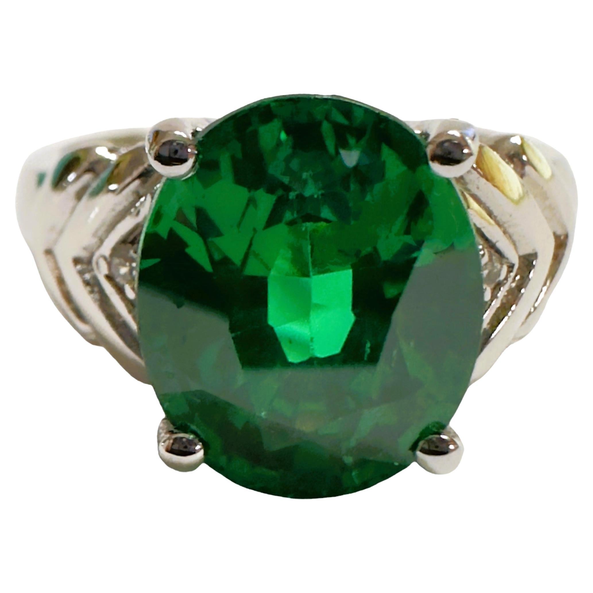 New African 7.20 Ct Emerald Green Garnet and Sapphire Sterling Ring For ...
