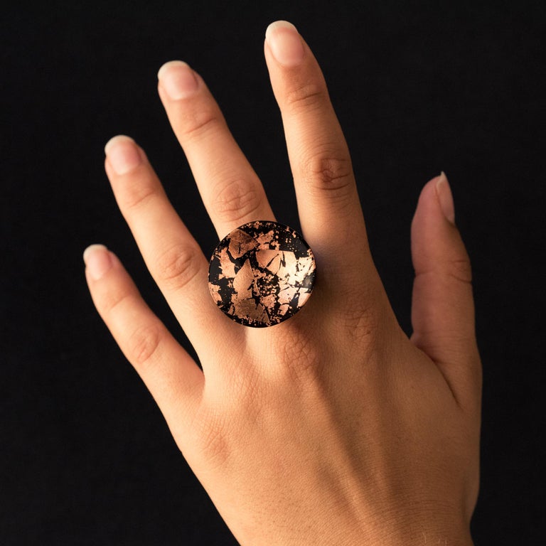 African Ebony Copper Leaf Round Ring at 1stDibs