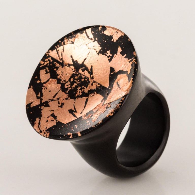 African Ebony Copper Leaf Round Ring at 1stDibs