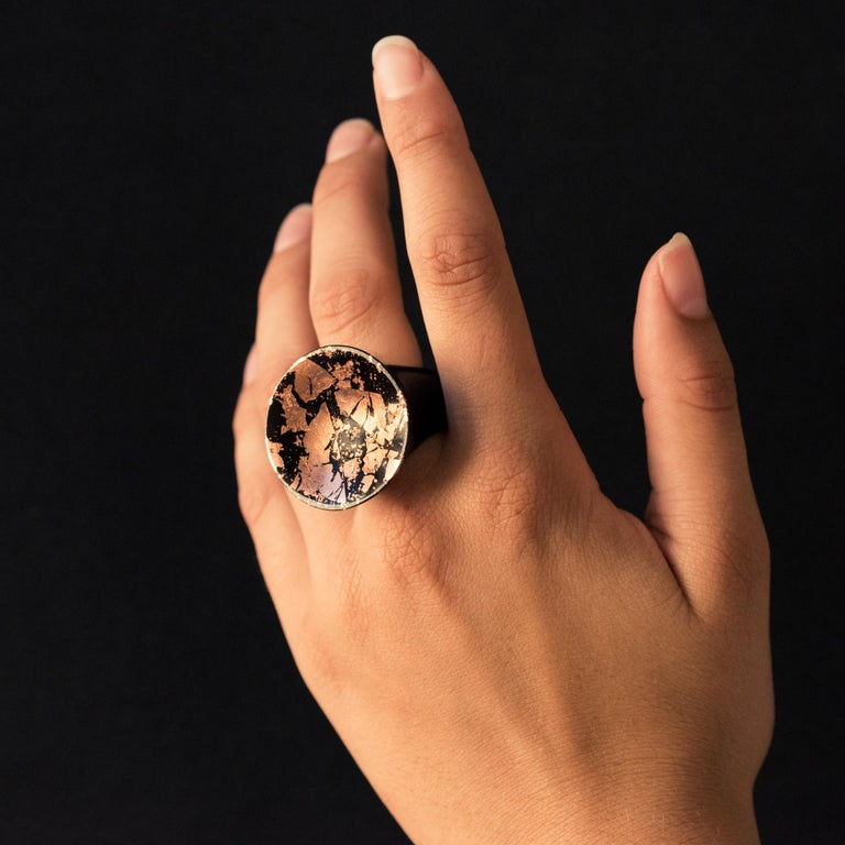African Ebony Copper Leaf Round Ring at 1stDibs