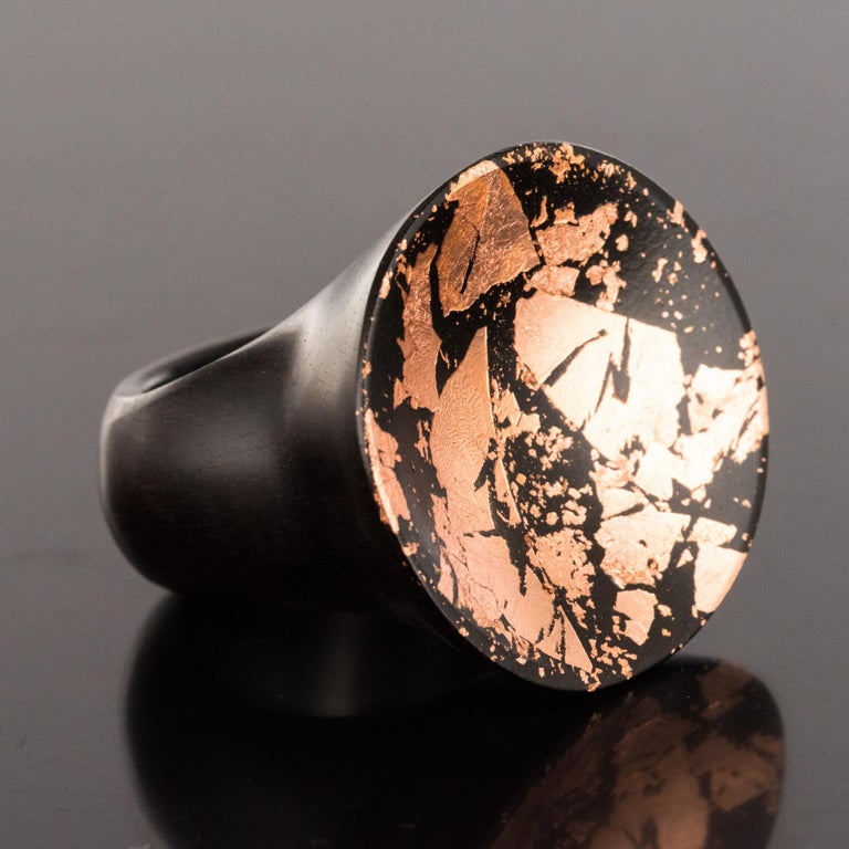 African Ebony Copper Leaf Round Ring at 1stDibs
