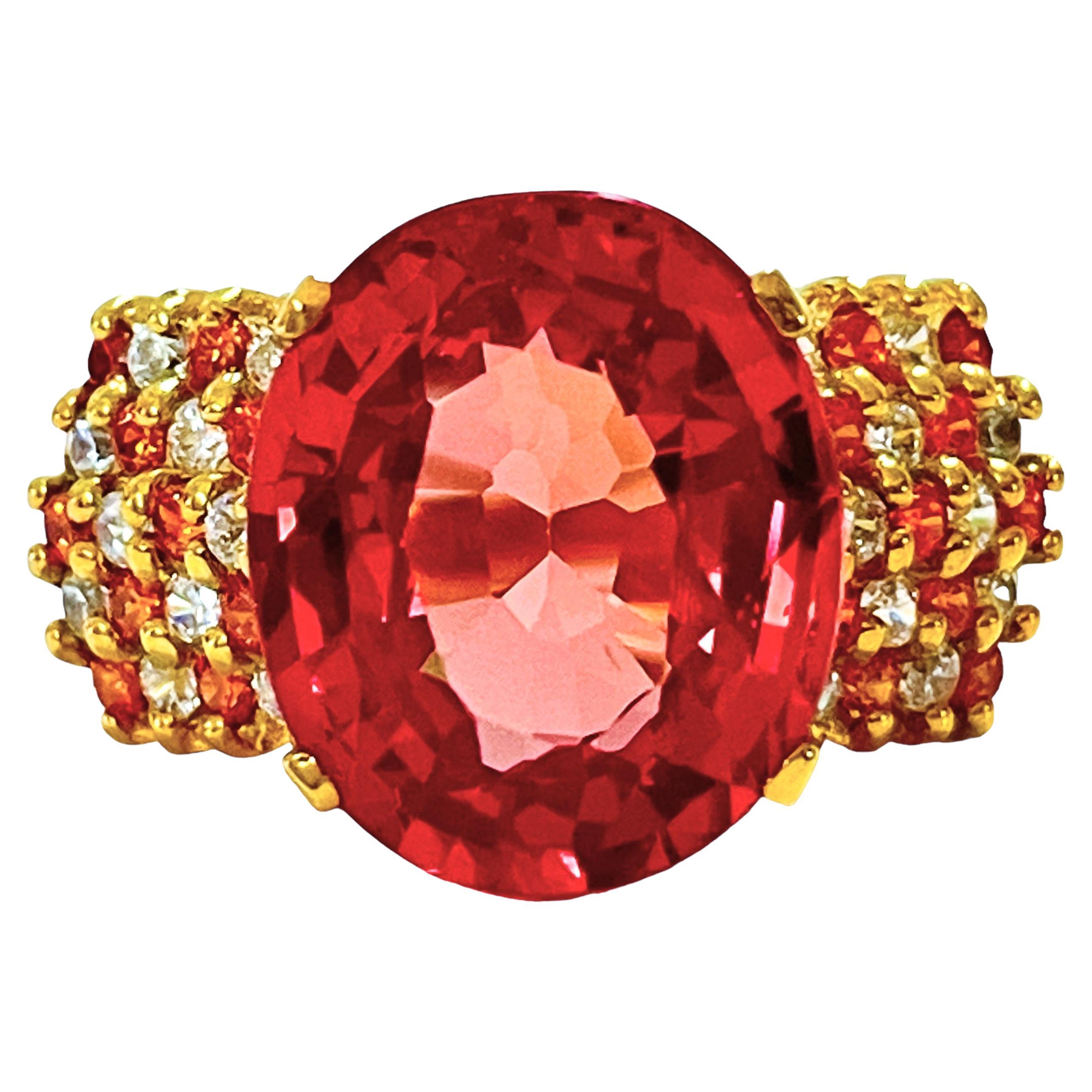 New African IF 10.4ct Pink Orange Padparadscha and Sapphire Ygold ...