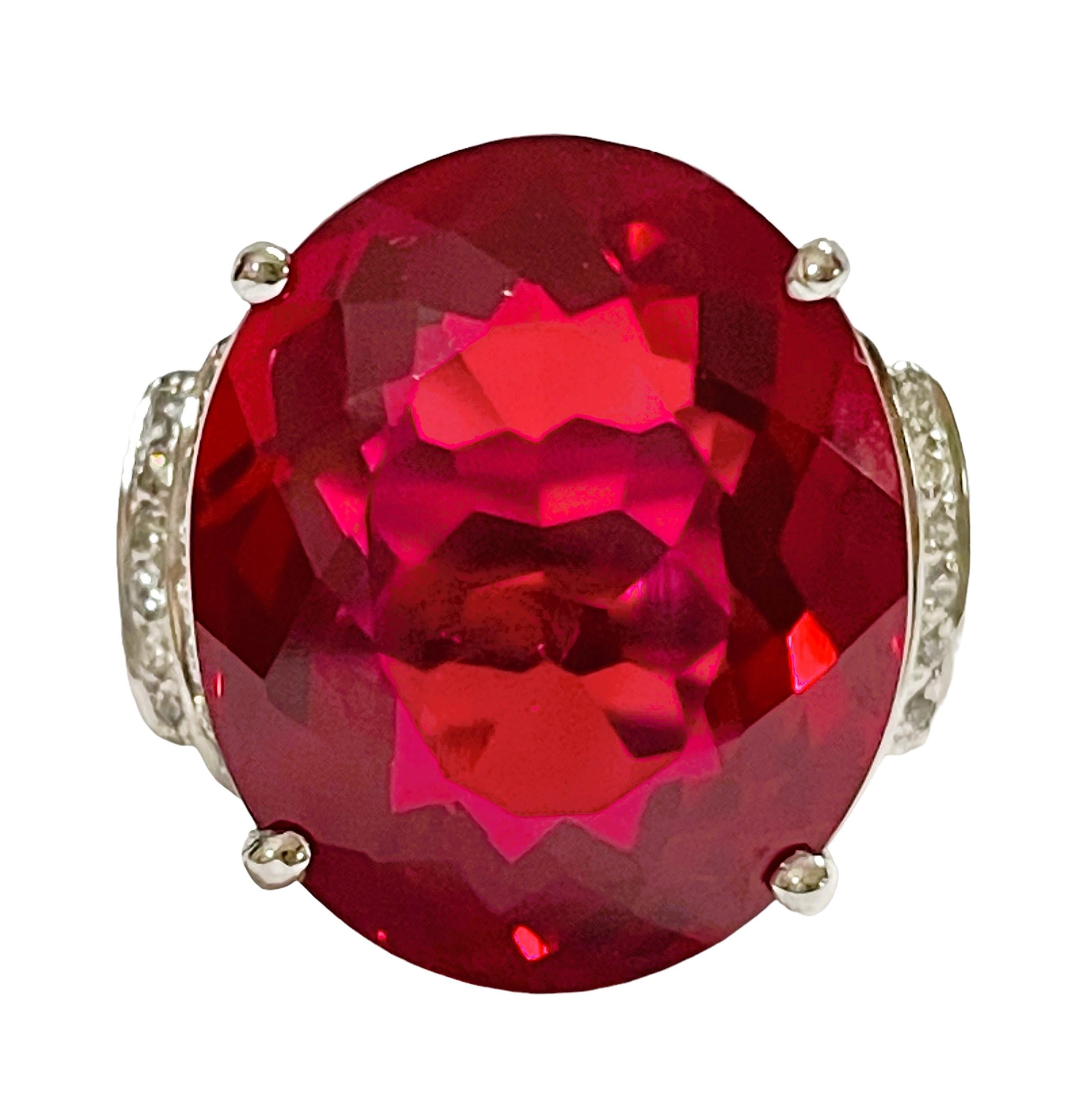 New African IF 11.88 Ct Raspberry Topaz and White Sapphire Sterling ...