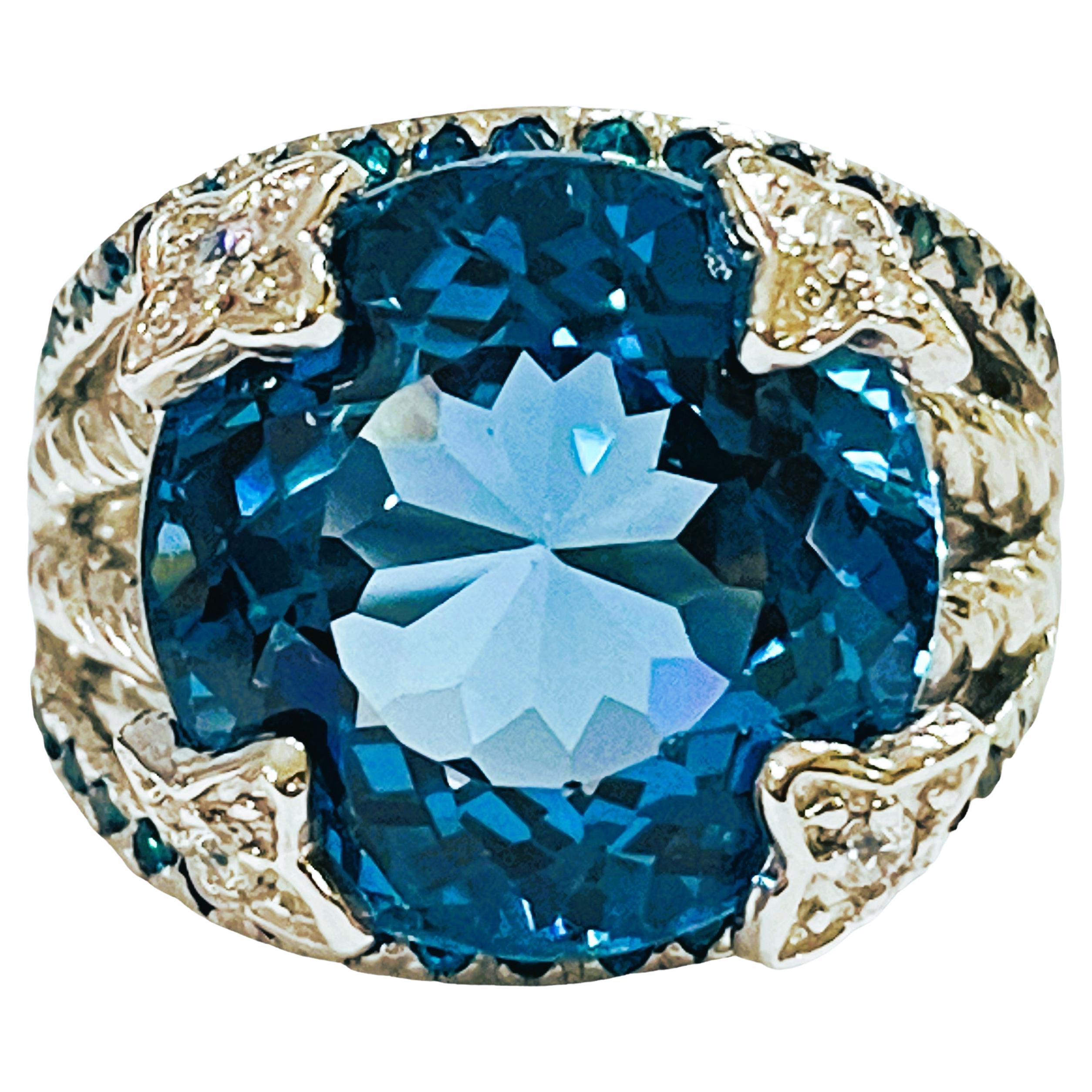 New African IF 15.90 Ct Swiss Blue Topaz and Blue Sapphire Sterling ...