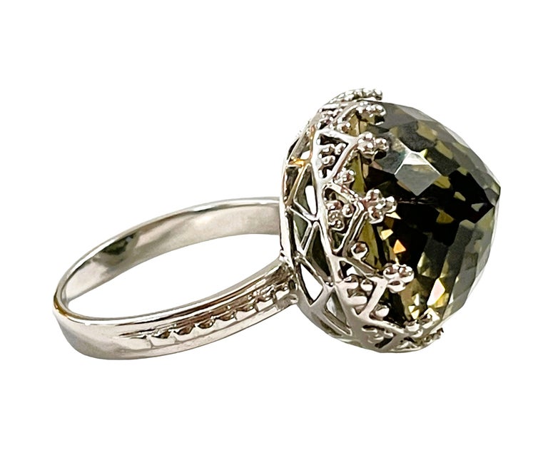 New African IF 19.60 Carat Forest Green Tourmaline Sterling Ring For ...
