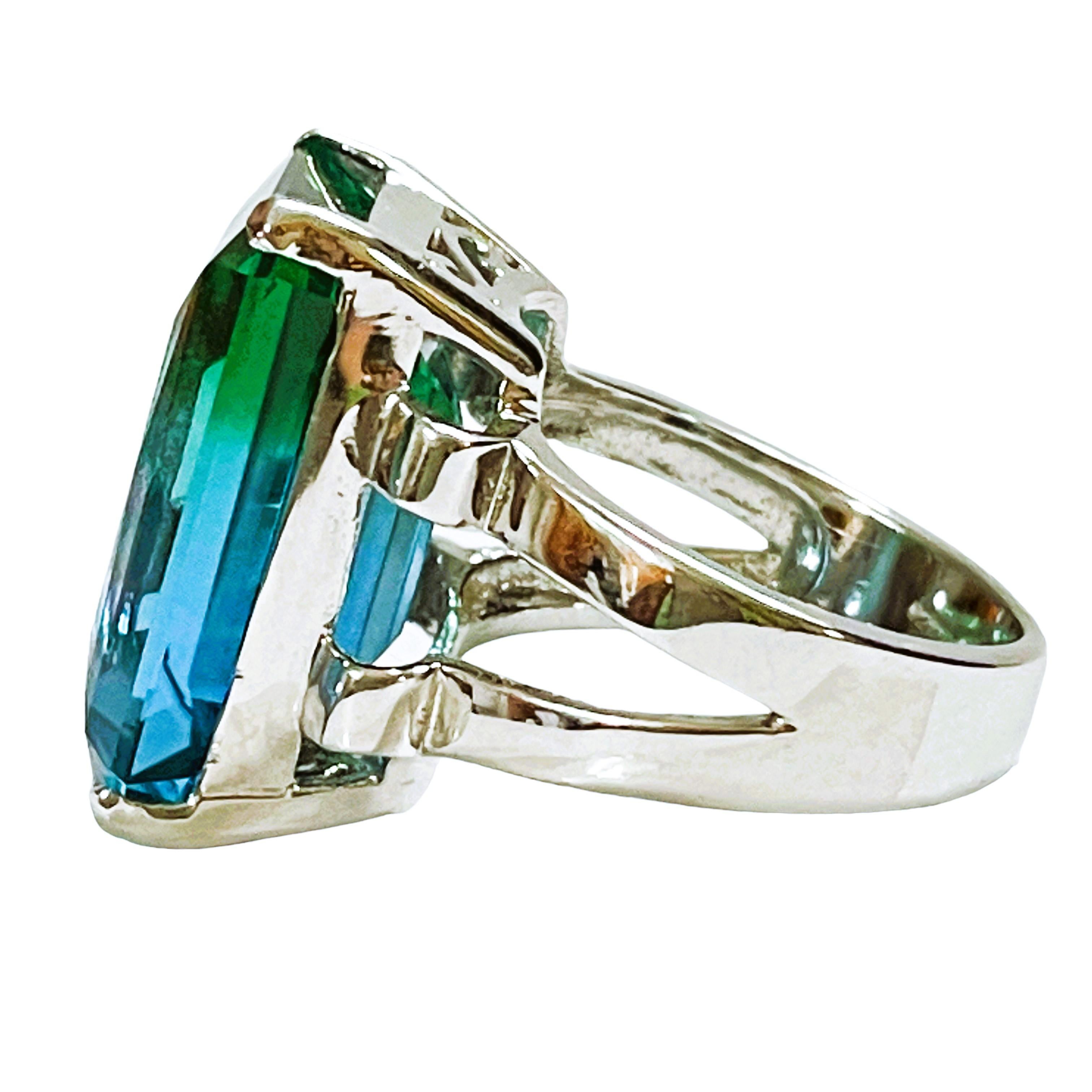 New African IF 22 Carat Blue Green Ametrine Sterling Ring at 1stDibs