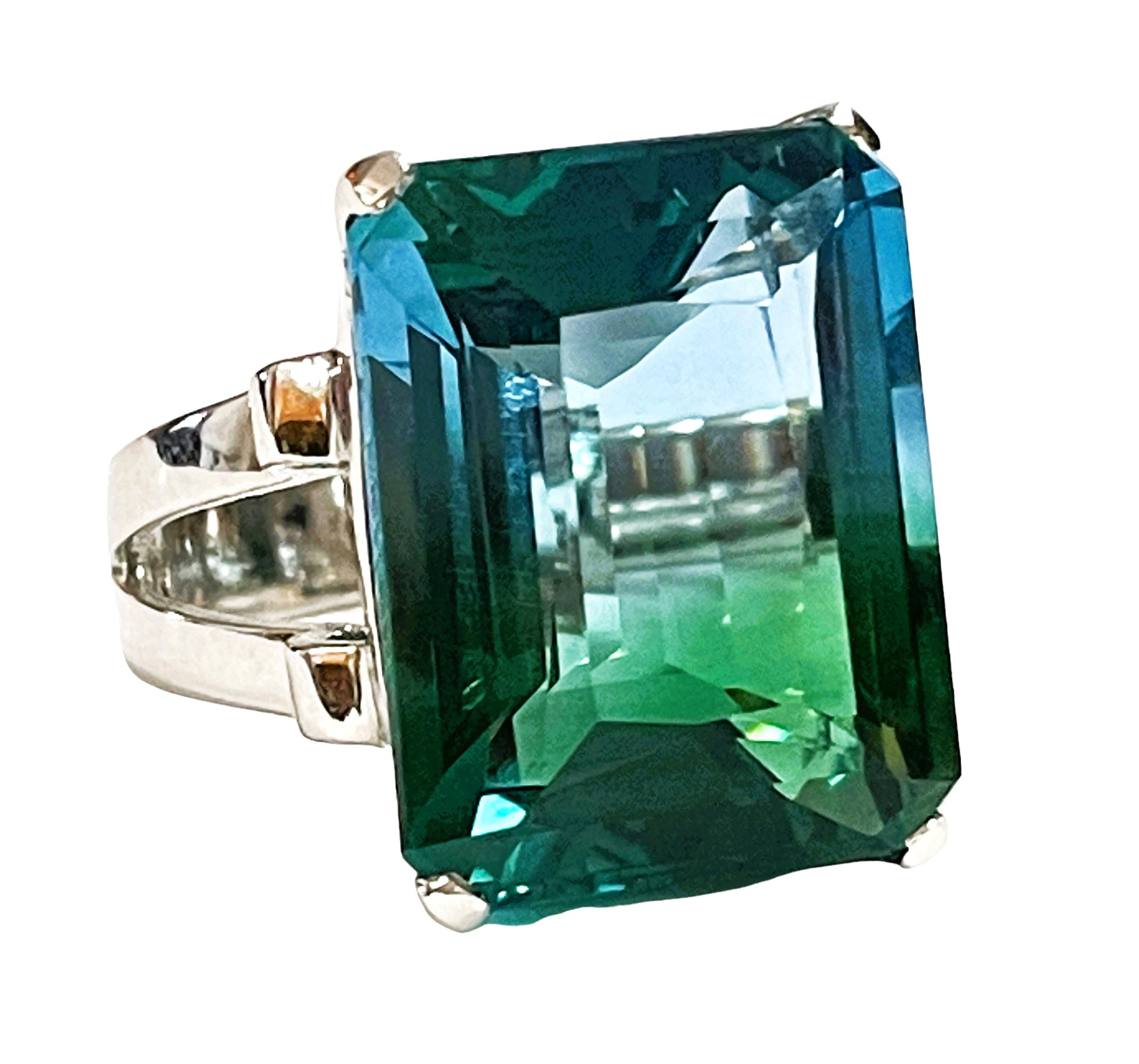 New African IF 22 Carat Blue Green Ametrine Sterling Ring at 1stDibs