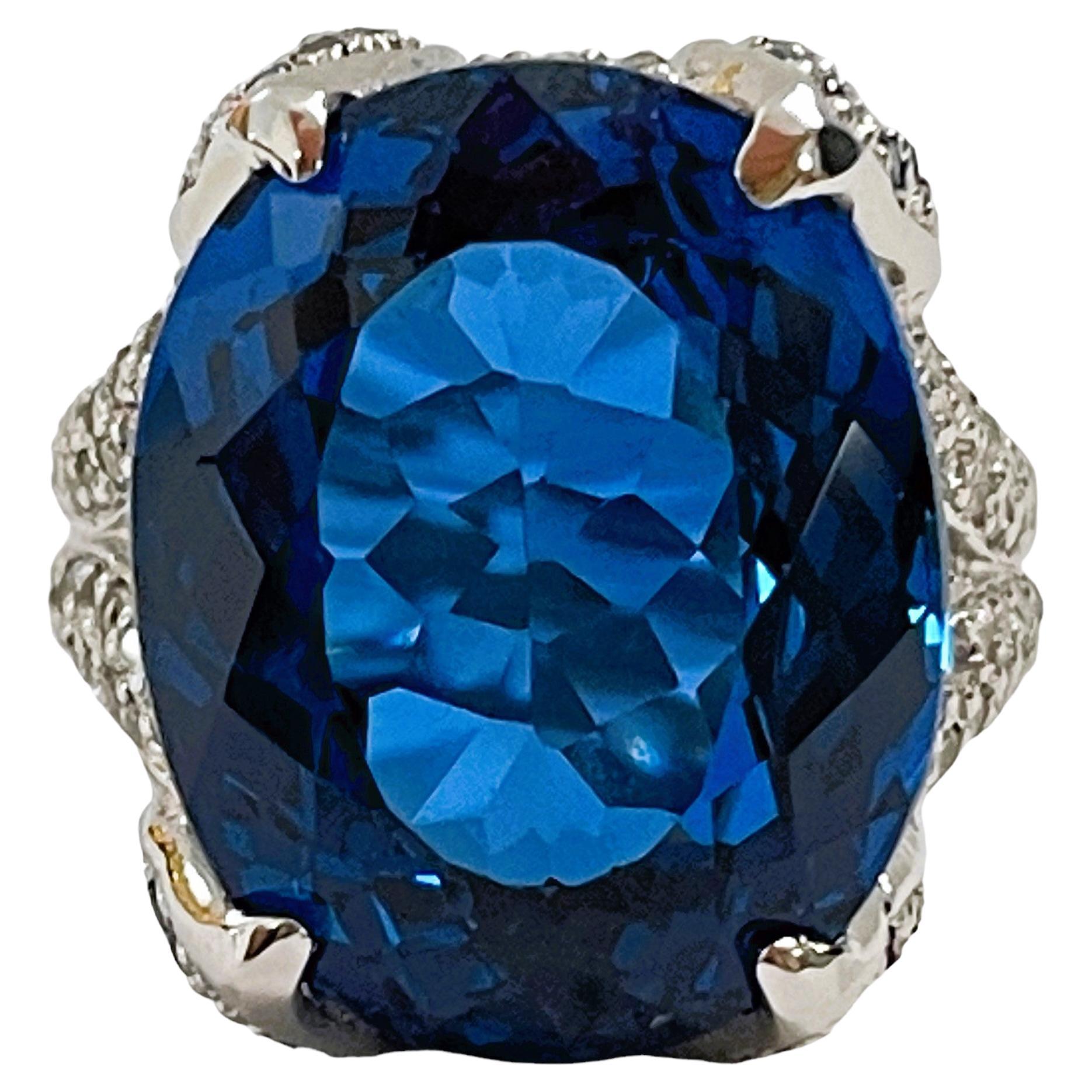 New Santa Maria IF Concave Cut 21.9 Ct Aquamarine and Wh Sapp Sterling ...