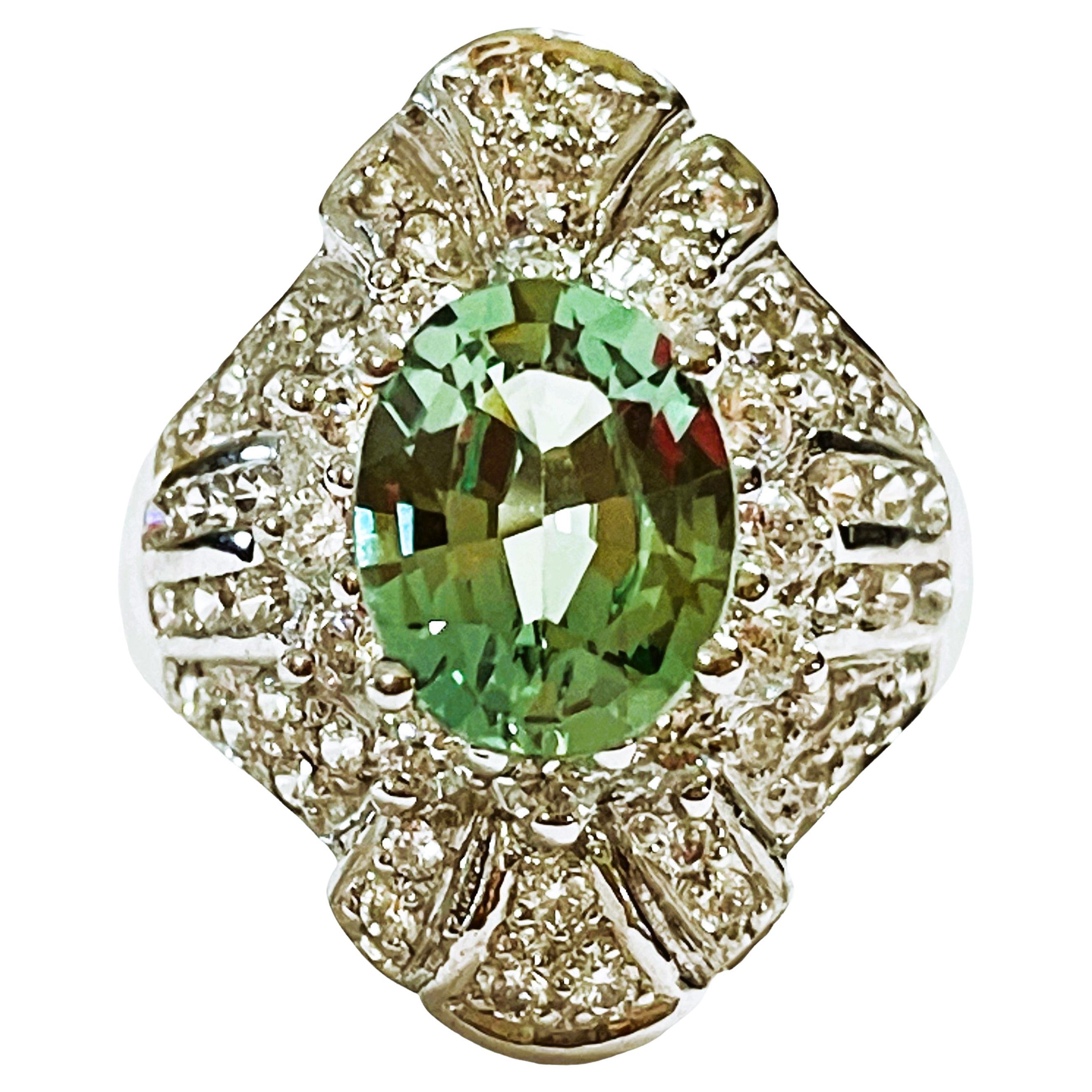 New African IF 2.3 Ct Green and White Sapphire Sterling Ring at 1stDibs