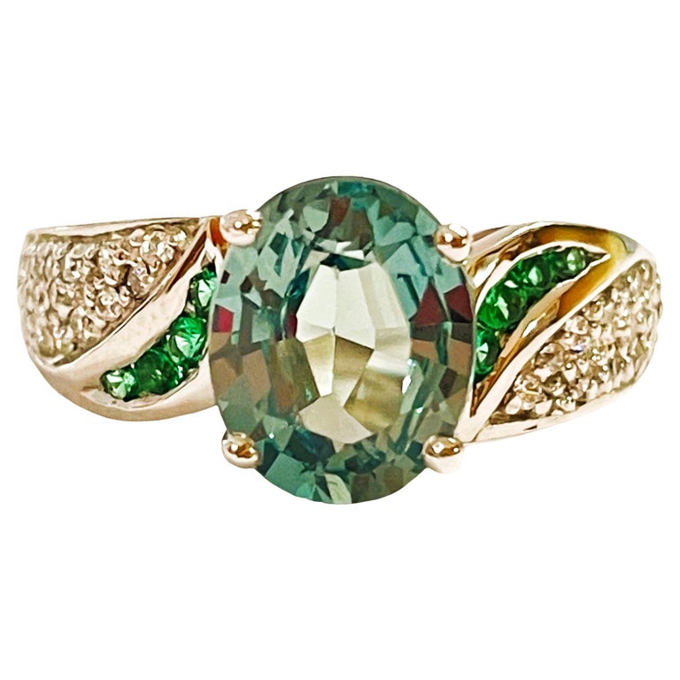 New African IF 2.80 Ct Green Sapphire and Tsavorite Sterling Ring For ...