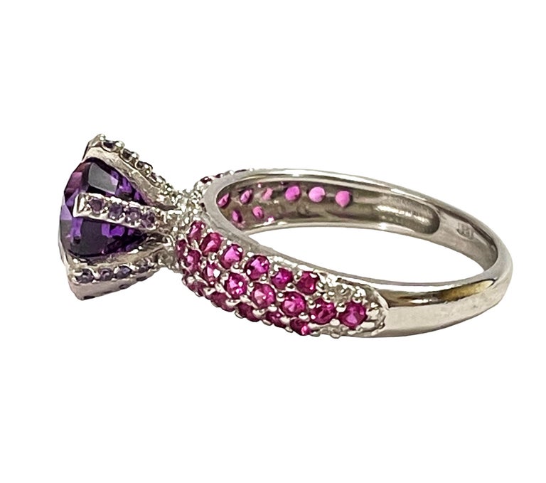 New African IF 3 Carat Purple Blue Amethyst and Ruby Sterling Ring For ...