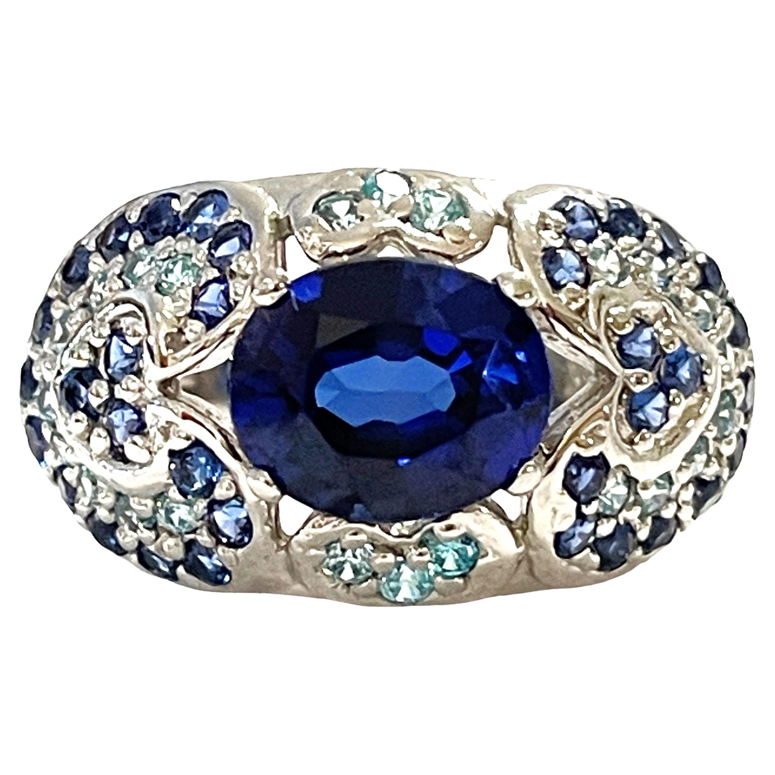 New African IF 3.60 Ct Kashmir Blue and White Sapphire Sterling Ring at ...