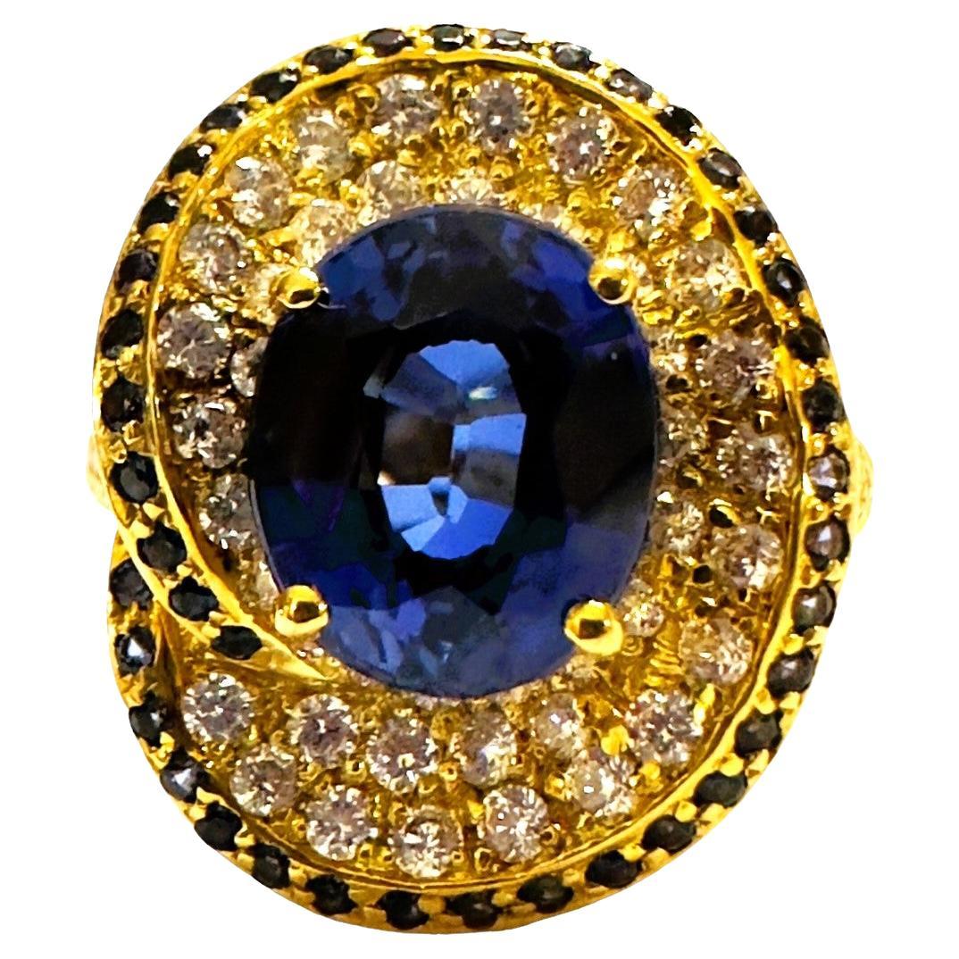 New African IF 4 C1 Deep Blue Sapphire Yellow Gold Sterling Ring For ...