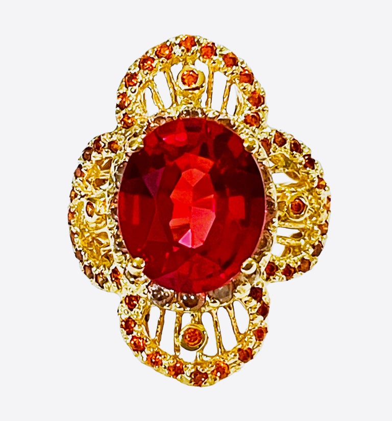 New African IF 5.80ct Padparadscha and Orange Sapphire Ygold Plated ...