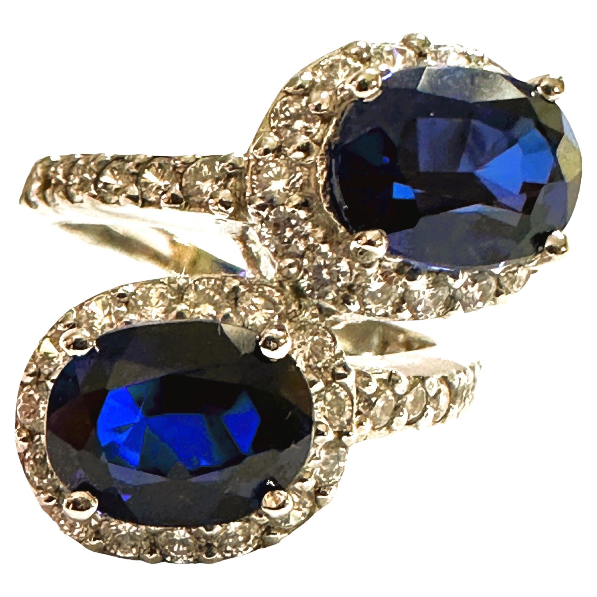 New African IF 2.5 Ct Deep Blue and White Sapphire Sterling Ring For ...