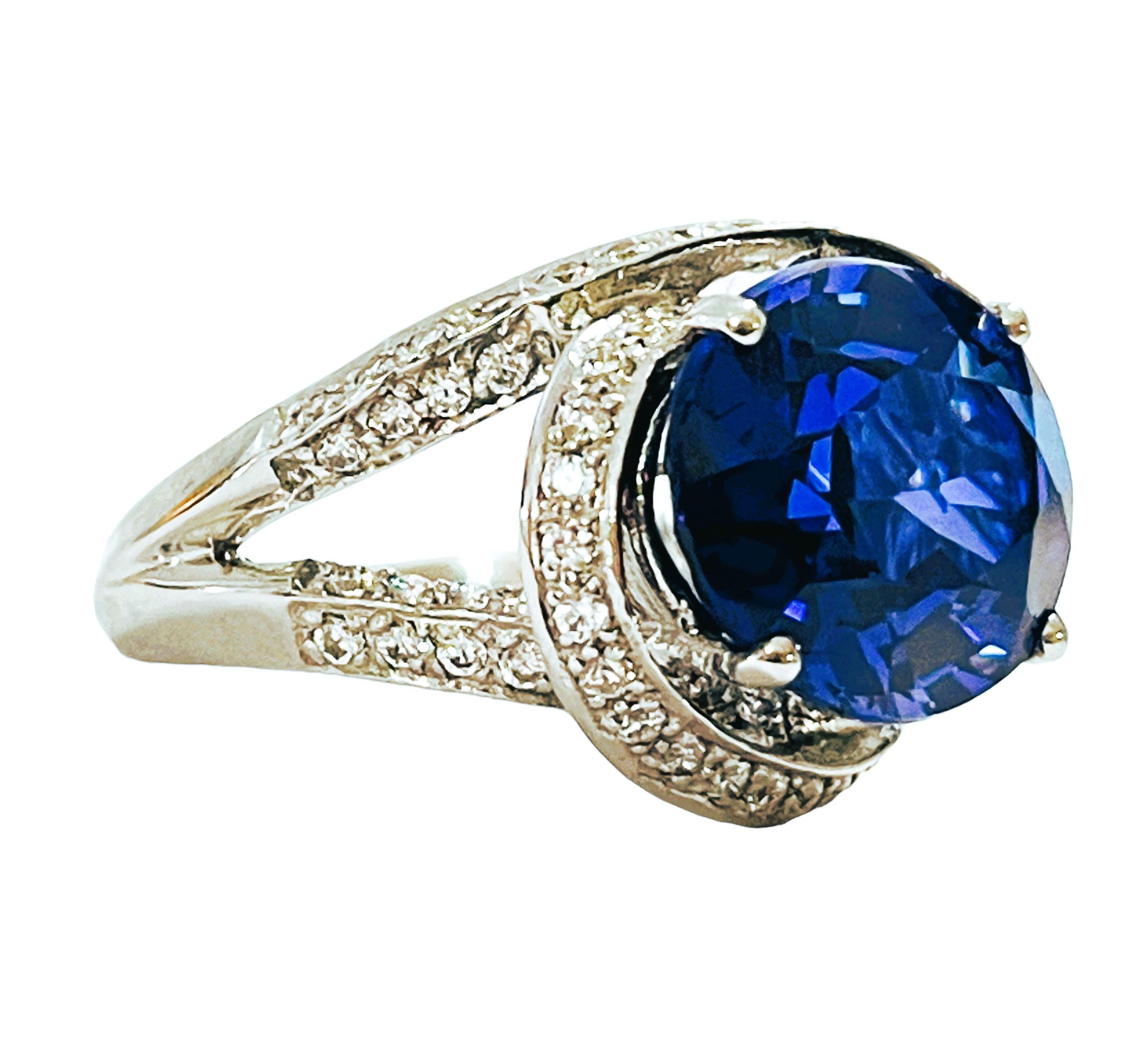 New African IF 6.40 Ct Deep Blue and White Sapphire Sterling Ring For ...