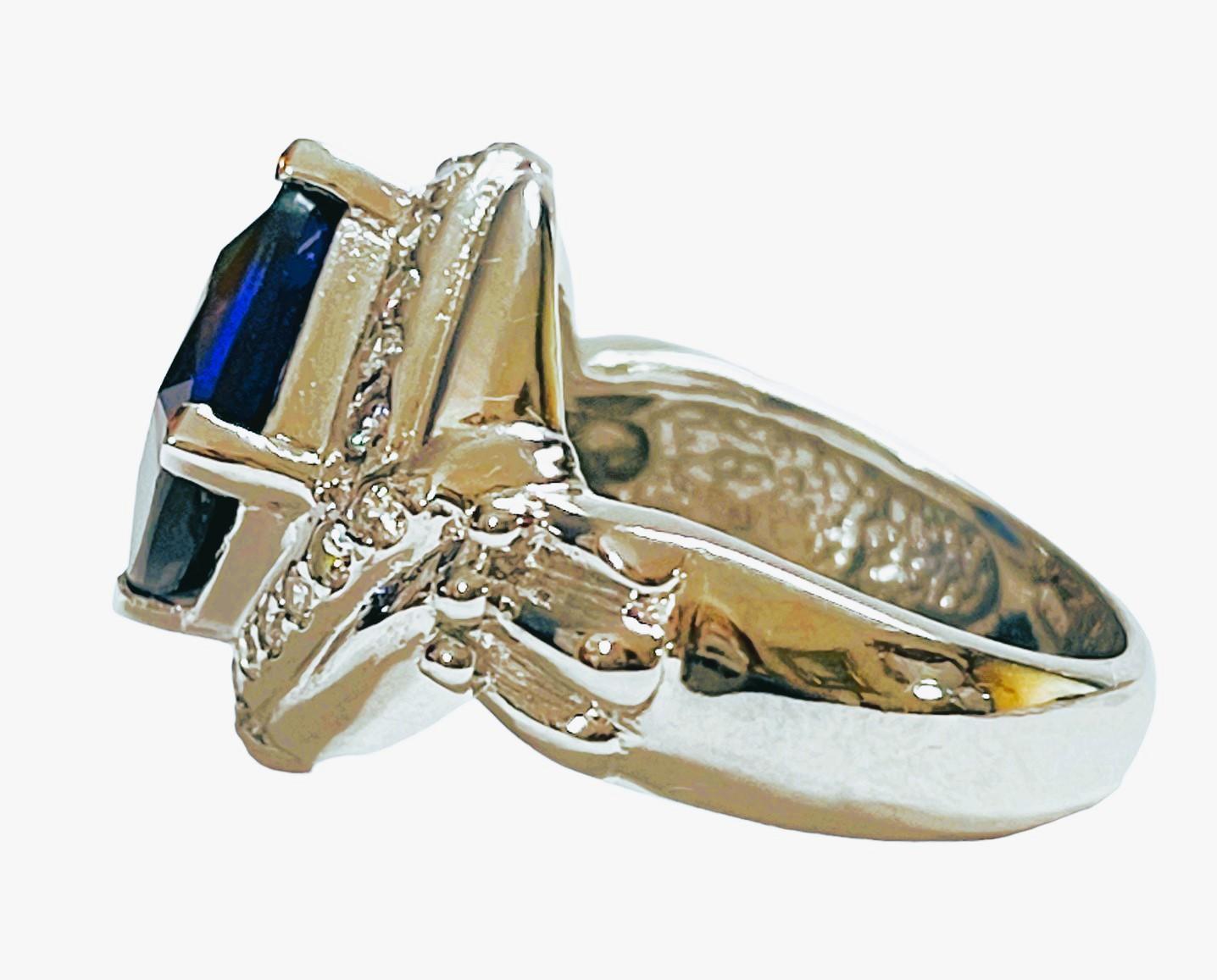 New African IF 6.80 Ct Kashmir Blue and White Sapphire Sterling Ring at ...