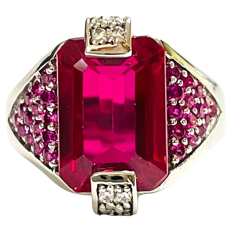 New African IF Pink Raspberry Tourmaline and Pink Sapphire Sterling Ring 6.75 at 1stDibs