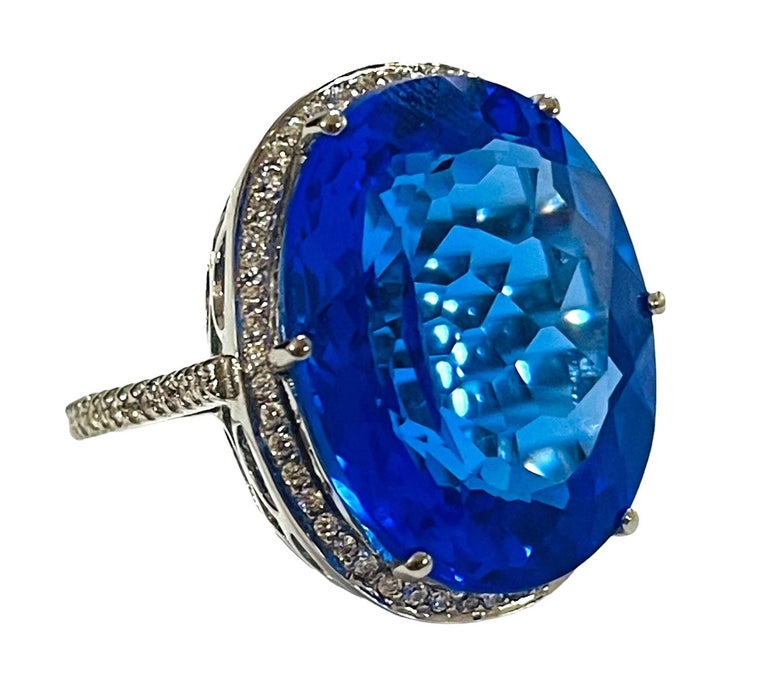 New African Intense Swiss Blue Topaz and White Sapp Sterling Ring at ...