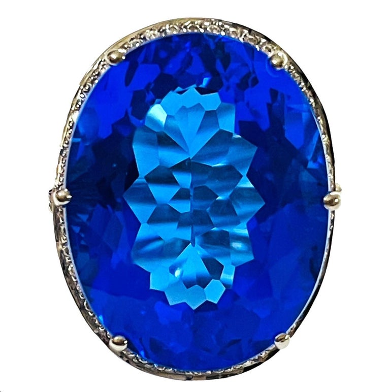 New African Intense Swiss Blue Topaz and White Sapp Sterling Ring at ...