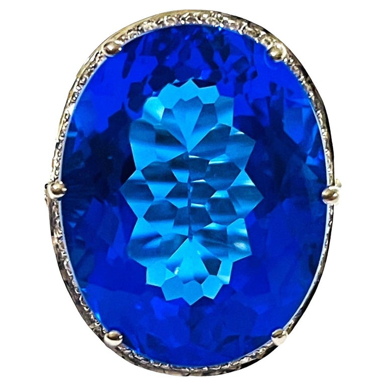 New African Intense Swiss Blue Topaz and White Sapp Sterling Ring For ...
