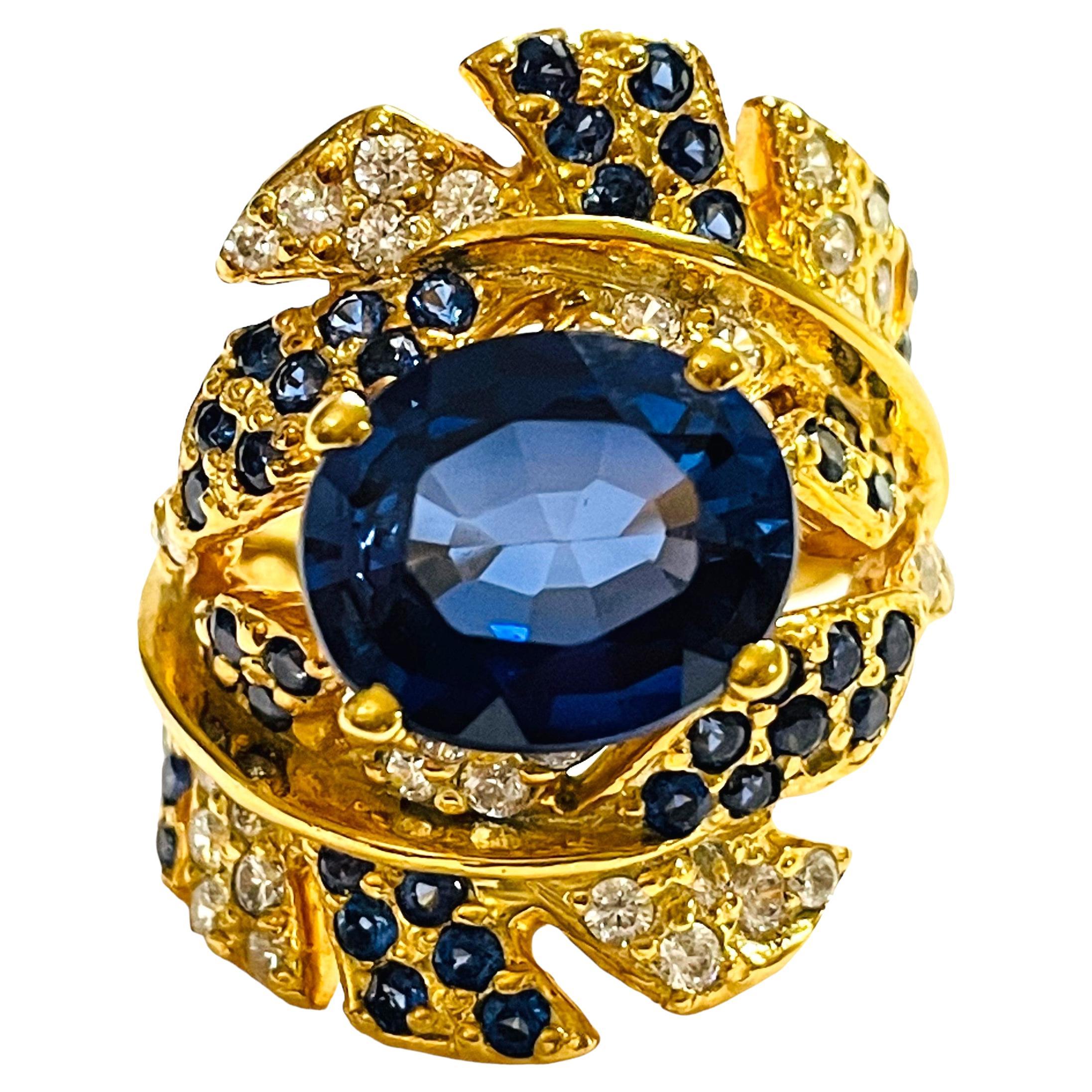 New African IF 6.80 Ct Kashmir Blue and White Sapphire Sterling Ring ...