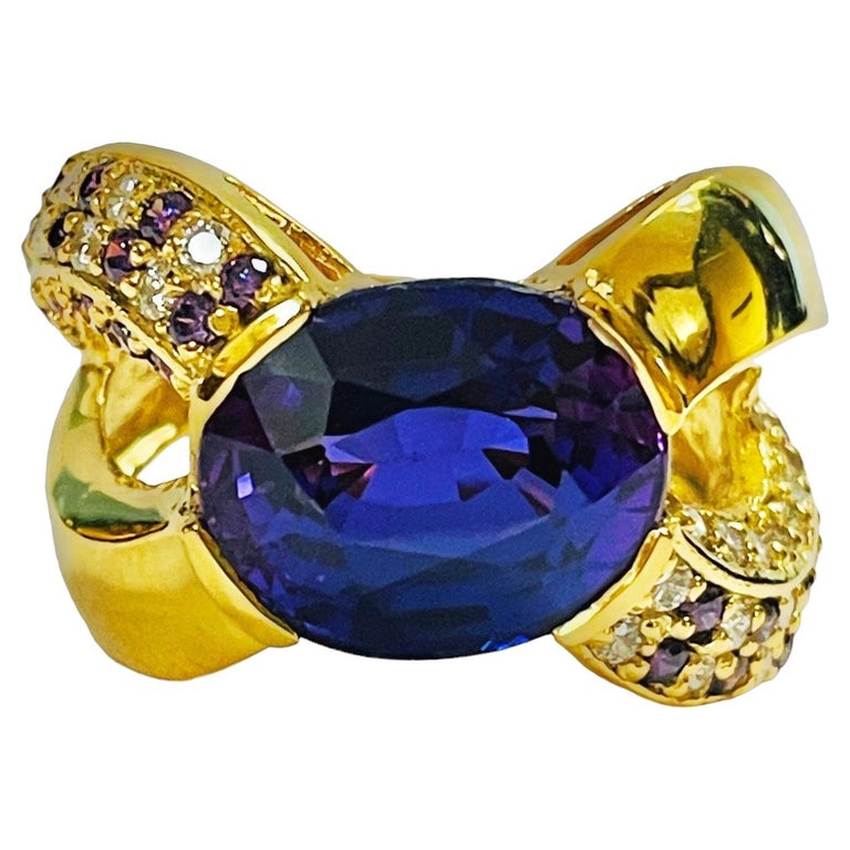 New African Purple Blue 6.10 Ct Yellow Gold Plated Sterling Ring For ...