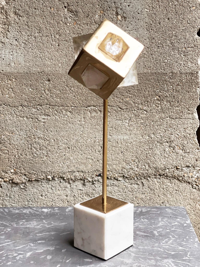 Pair of New Age' Organic Modern Natural Rock Crystal and Brass ...