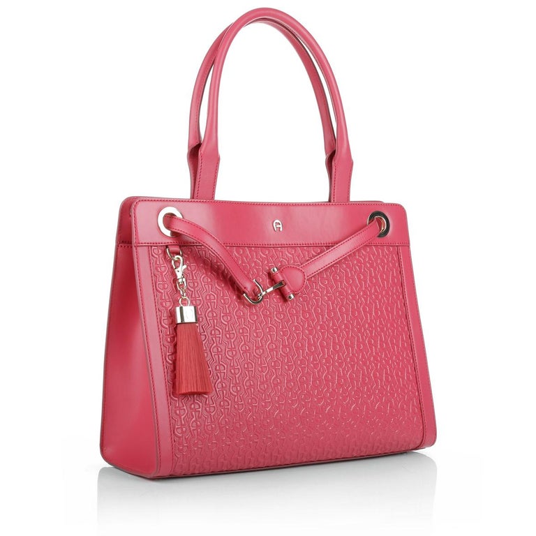 NEW Aigner Pink Logo Embossed Shoulder Bag Tote with Tassel, Charms and ...