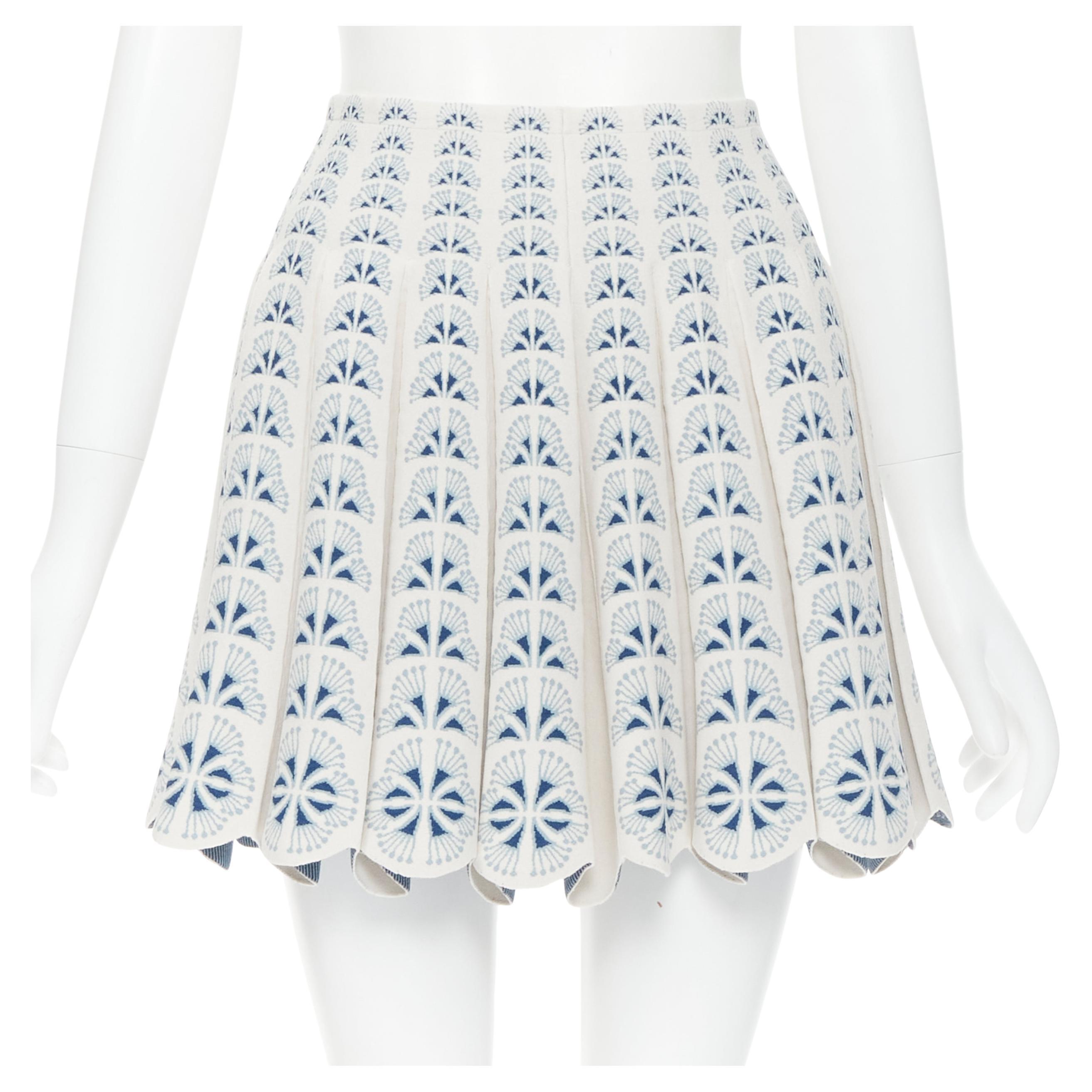 new ALAIA white blue floral petal jacquard scalloped panel mini skirt ...