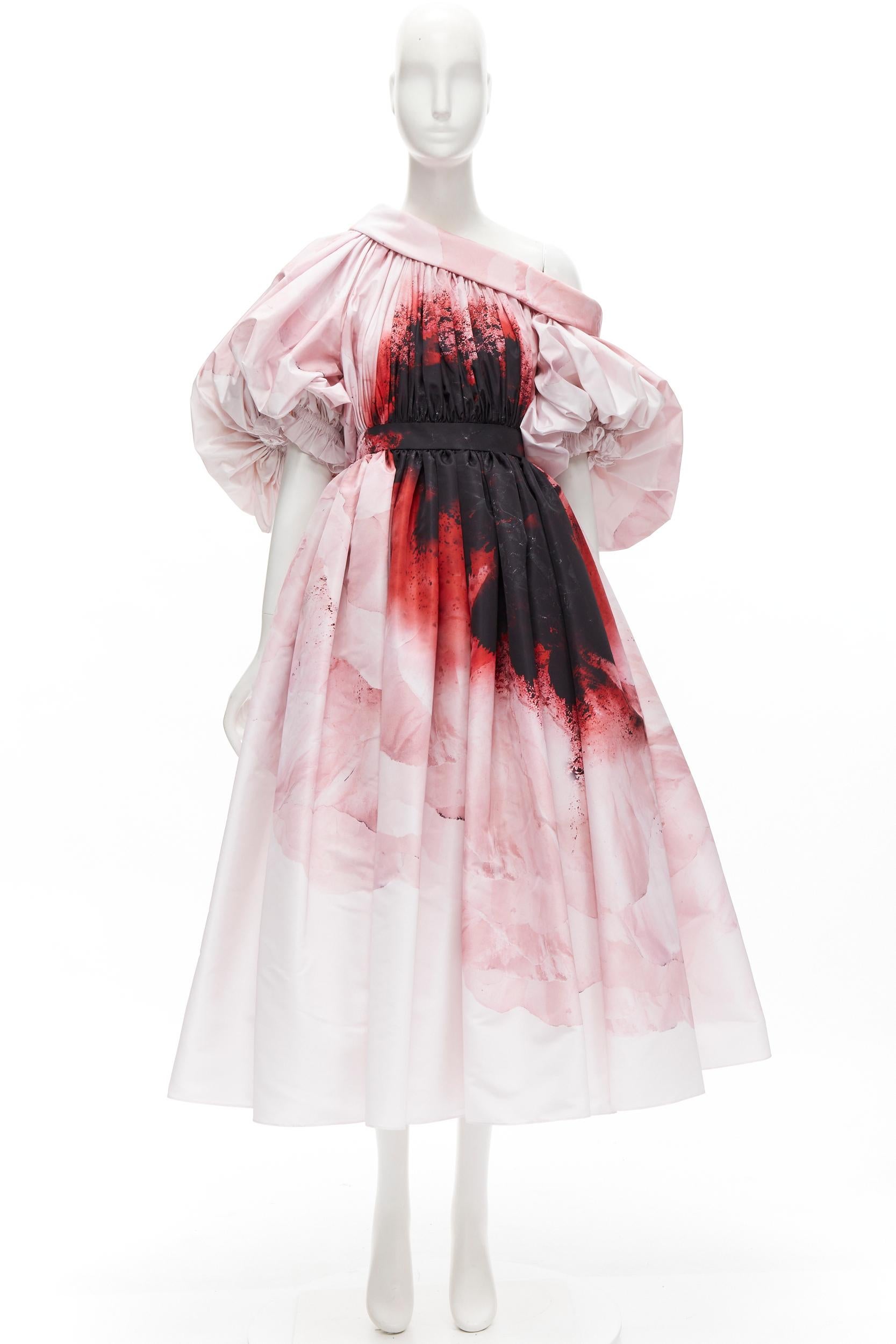 new ALEXANDER MCQUEEN 2021 Runway Anemone pink red floral off shoulder ...