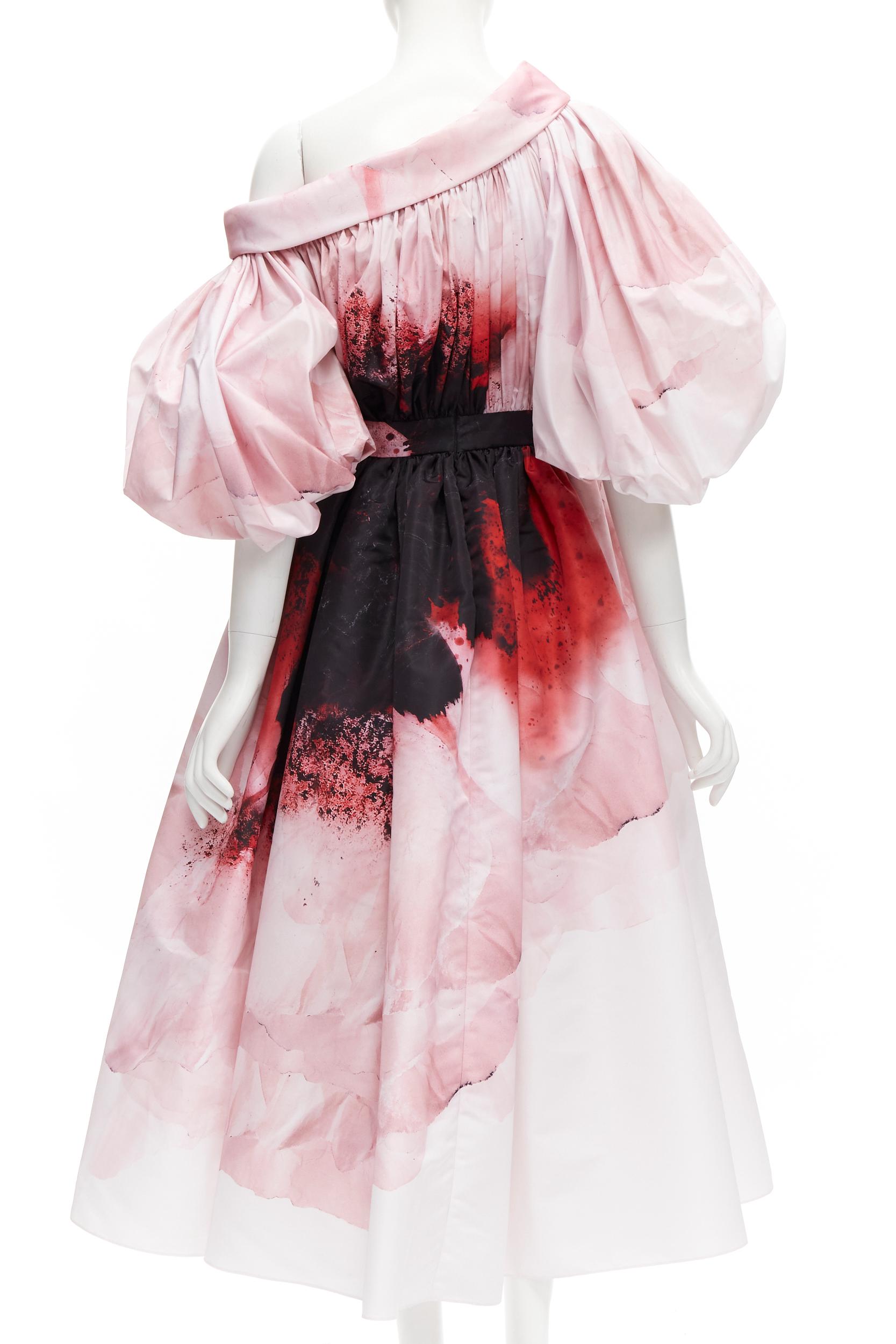 new ALEXANDER MCQUEEN 2021 Runway Anemone pink red floral off shoulder ...