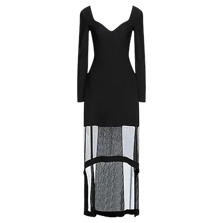 NEW ALEXANDER MCQUEEN BLACK VISCOSE MESH PANEL DRESS Size S, M, L For Sale at 1stDibs