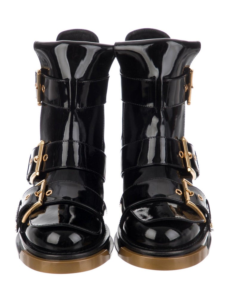 New Alexander McQueen Brushed Leather 3-Buckle Rose Bud Heel Ankle ...