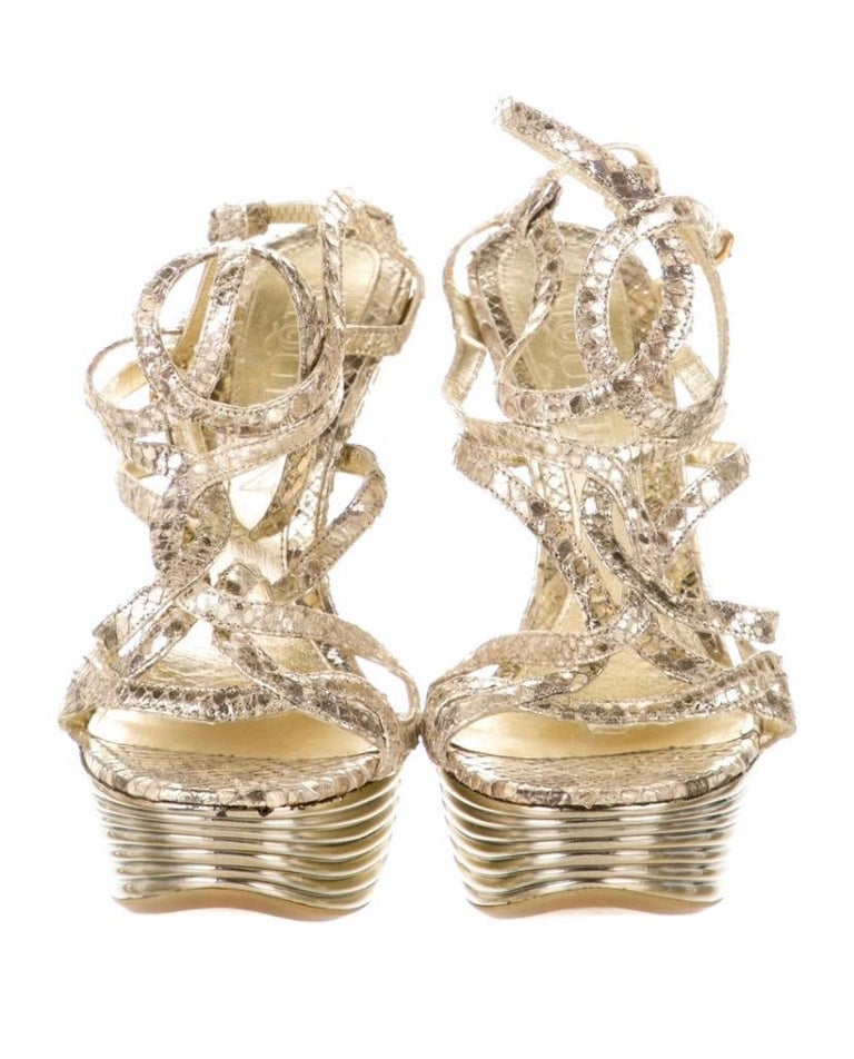New Alexander McQueen Gold Oyster Shell Wedge Sandals Shoes 36 - 6 For ...