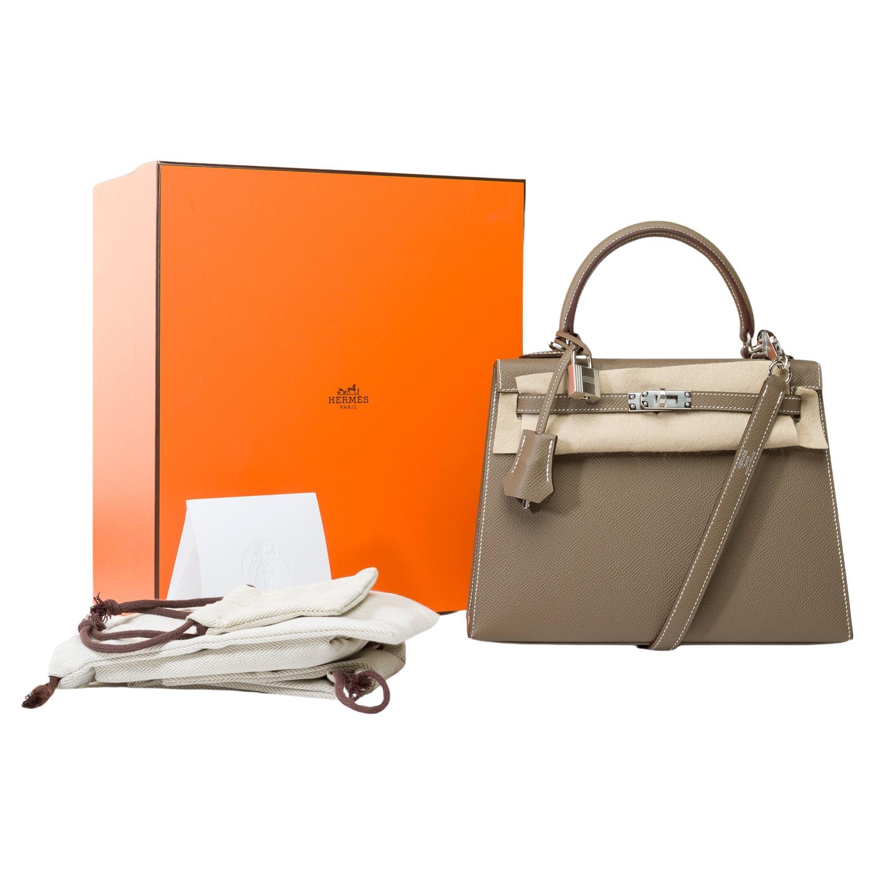 New Amazing Hermès Kelly 25 handbag strap in Etoupe epsom leather, PHW ...