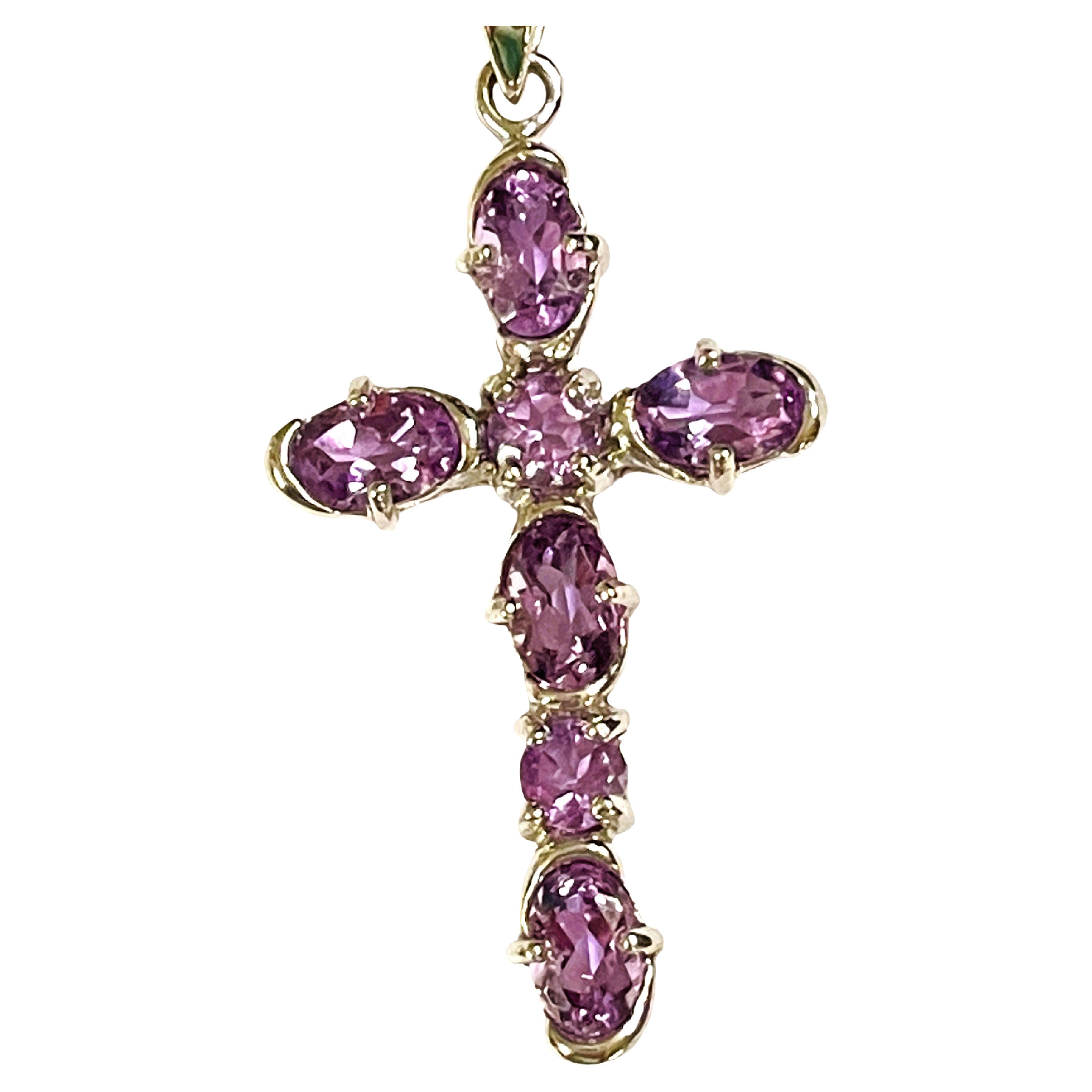 New Amethyst Sterling Silver Cross Necklace and Adjustable Chain For ...