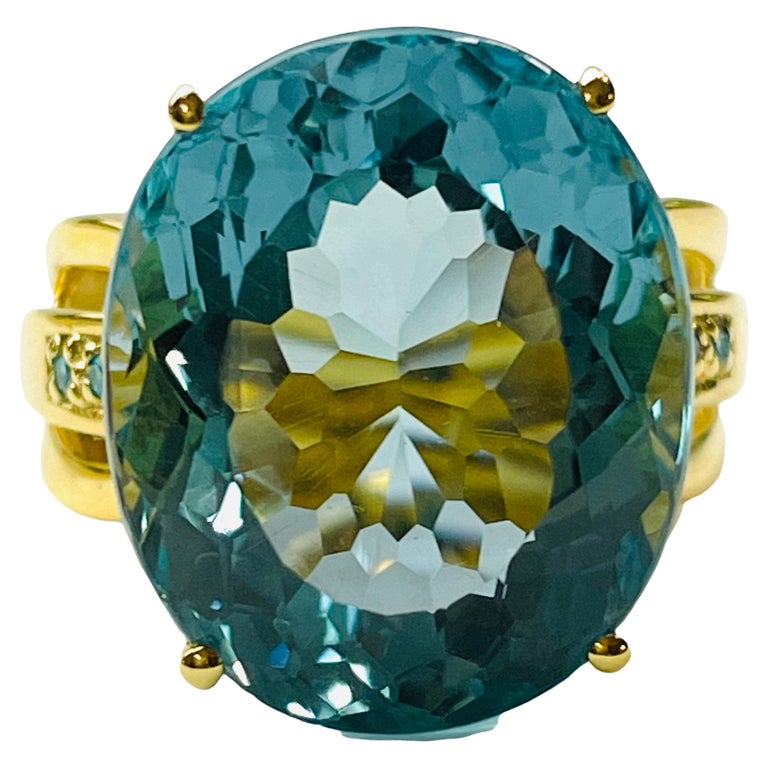 New Aqua Blue 15.40 Carat Sapphire Sterling Ring Size 6.5 at 1stDibs