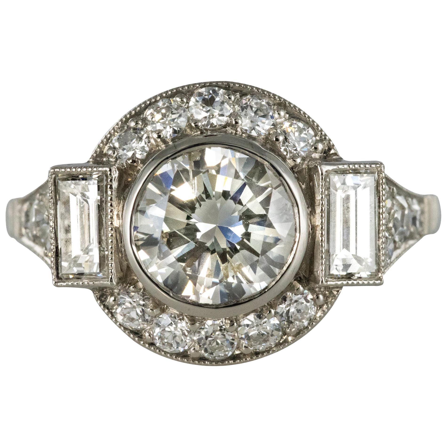 Art Deco Three Stone Diamond Platinum Ring at 1stDibs