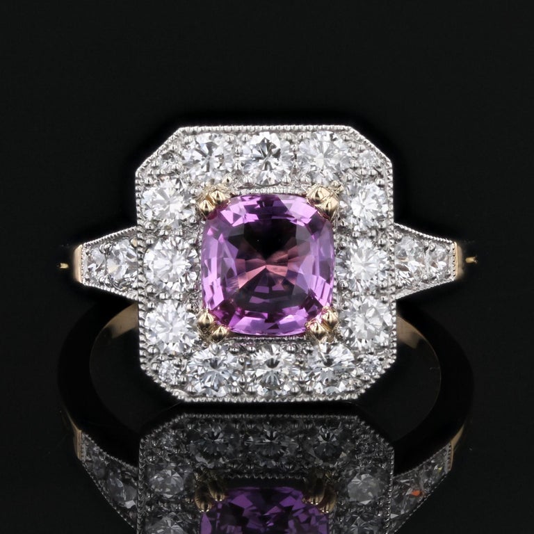 New Art Deco Style Pink Sapphire Diamonds 18 Karat Yellow Gold Platinum ...