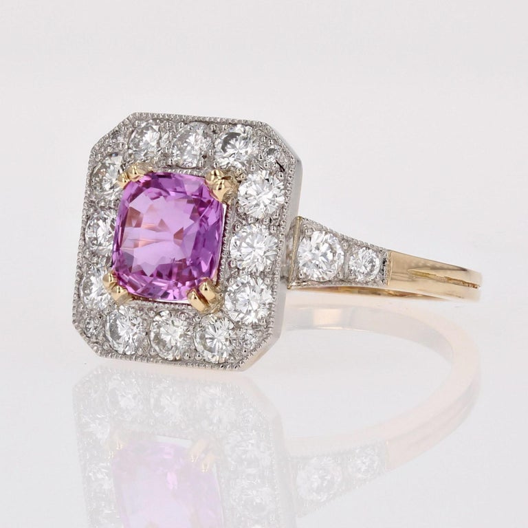 New Art Deco Style Pink Sapphire Diamonds 18 Karat Yellow Gold Platinum ...