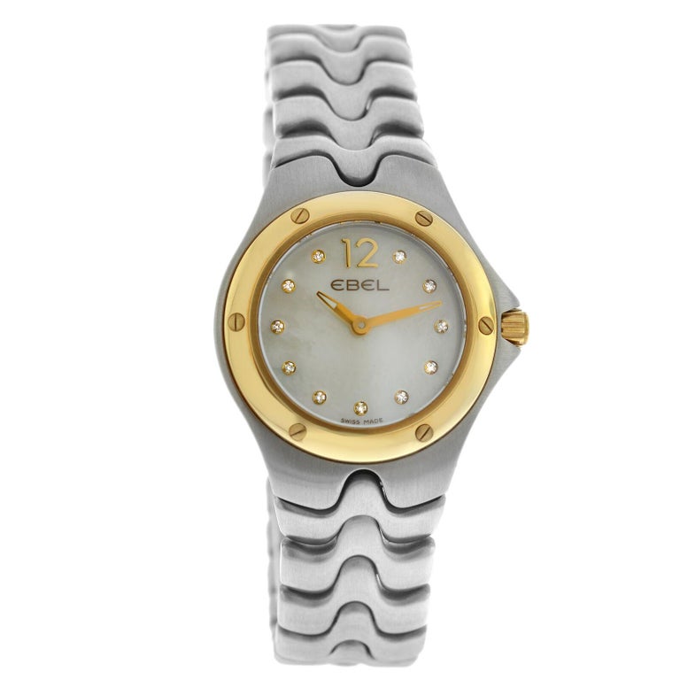 New Authentic Ladies Ebel Sportwave Steel Diamond Mother of Pearl ...