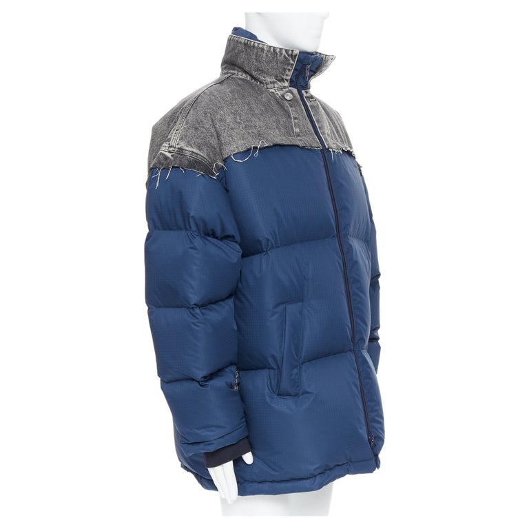 new BALENCIAGA 2018 Fake Layering blue grey denim oversized down puffer ...