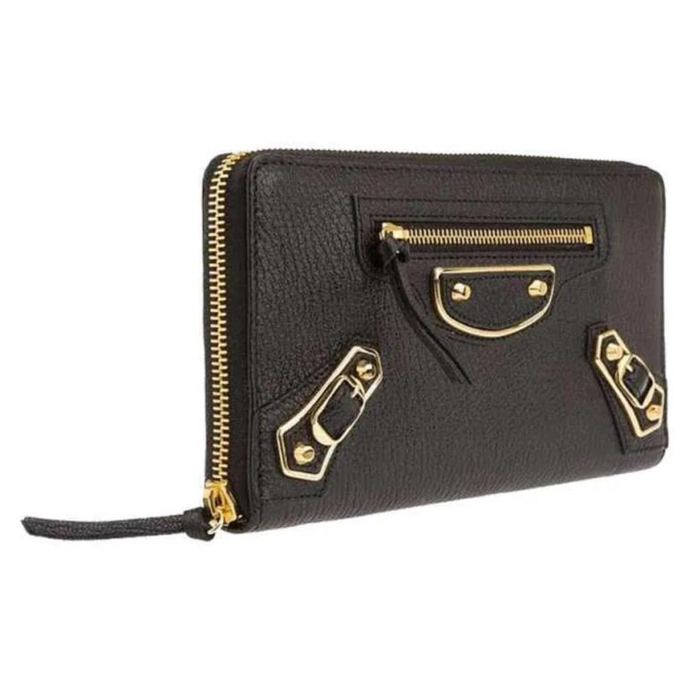 NEW Balenciaga Black Agneau Classic Leather Zip Around Wallet Clutch ...