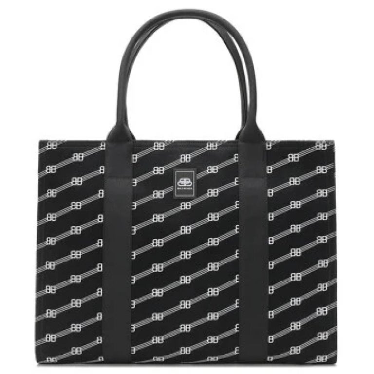 NEW Balenciaga Black Large Diagonal Monogram BB Logo Canvas Tote ...