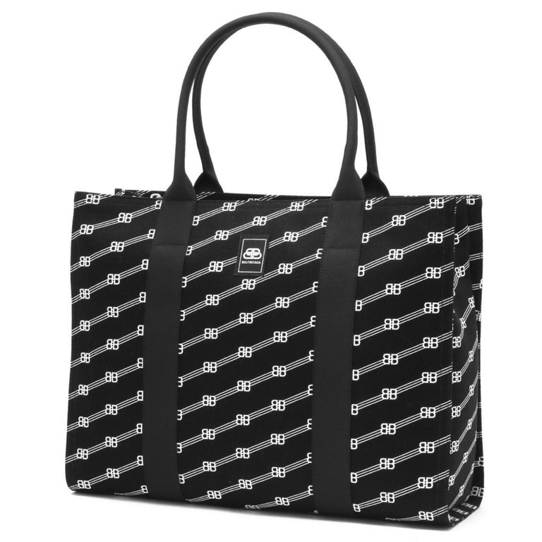 NEW Balenciaga Black Large Diagonal Monogram BB Logo Canvas Tote ...